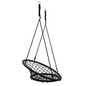 JumpOff Jo - Premium Round Web Swing Chair - 35" Diameter Indoor & Outdoor Saucer Swing for Kids & Adults, Heavy-Duty 300 lbs Capacity Hammock Chair Swing Easy Installation - Black