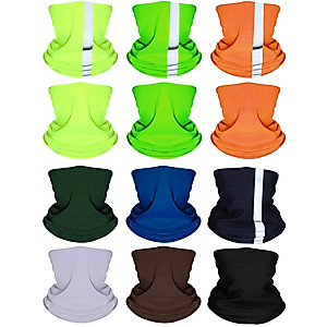 12 Pieces Balaclava Face Mask Headbands Colorful Headwear Scarf UV Protection Neck Gaiter with Reflective Tape for Women Men Outdoor Sports
