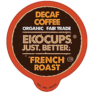 EKOCUPS Organic Swiss Water Decaf French Roast Coffee Pods, Extra 30% More Coffee Per Cup, Artisan Fair Trade Dark Roast, Decaf French Roast Coffee for Keurig K Cup Machines, Recyclable Pods, 40 Count