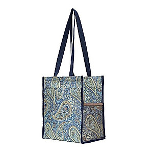 Signare Wildflower Paisley Blue Grocery Shopping Tote Bag for Women Tapestry/SHOP-PAIS