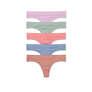 Victoria's Secret PINK Naturals Thong 5 Pack, Cotton Panty Pack, Women's Underwear, Natural Tea Dye (S)