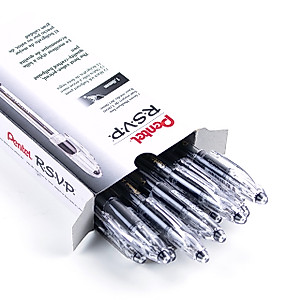 Pentel RSVP Ballpoint Pen, 1.0 mm, Black Ink, 12 Pack (BK91-A)