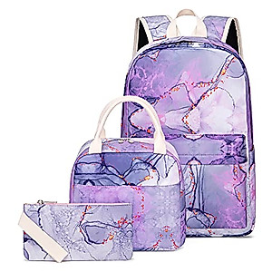 School Backpack for Girls Teens Bookbag Set Tie Dye Kids Backpack 3 In 1,School Bags with Lunch Box Pencil Case(Tie Dye Purple)