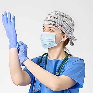 4 Pieces Working Caps with Button and Sweatband Adjustable Working Hats Elastic Scrub Hats Nurse Scrub Cap Nurse Hats for Women