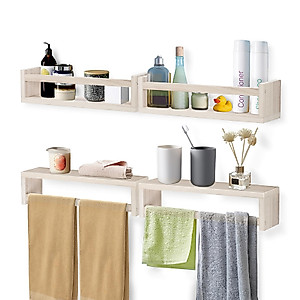 LIANTRAL Kids Bookshelf for Wall, Set of 4 Wall Bookshelf for Kids Room, Nursery Book Shelves for Bedroom Bathroom Kitchen Nursery Decor, Book Shelf Organizer, Natural Wood