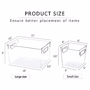 Set Of 8 Refrigerator Organizer Bins，4 Large and 4 Small Pantry Organization and Storage Bins, Clear Cabinet Organizers & Storage Containers for Pantry, Kitchen, Freezer, Cabinet, Fridge,BPA Free