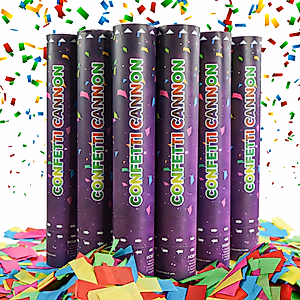 Biodegradable Confetti Cannon Party Poppers - 6 Pack Confetti Shooter for Birthday Graduation Wedding New Year’s Eve Celebration, Multicolor Large Confetti Cannon