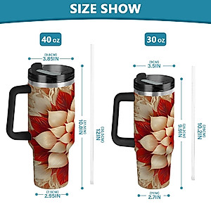 FRCSDIY Mandala Flower Insulated Tumbler with Handle and Straw Lid,30oz Leakproof Stainless Steel Cup BPA-Free Water Bottle