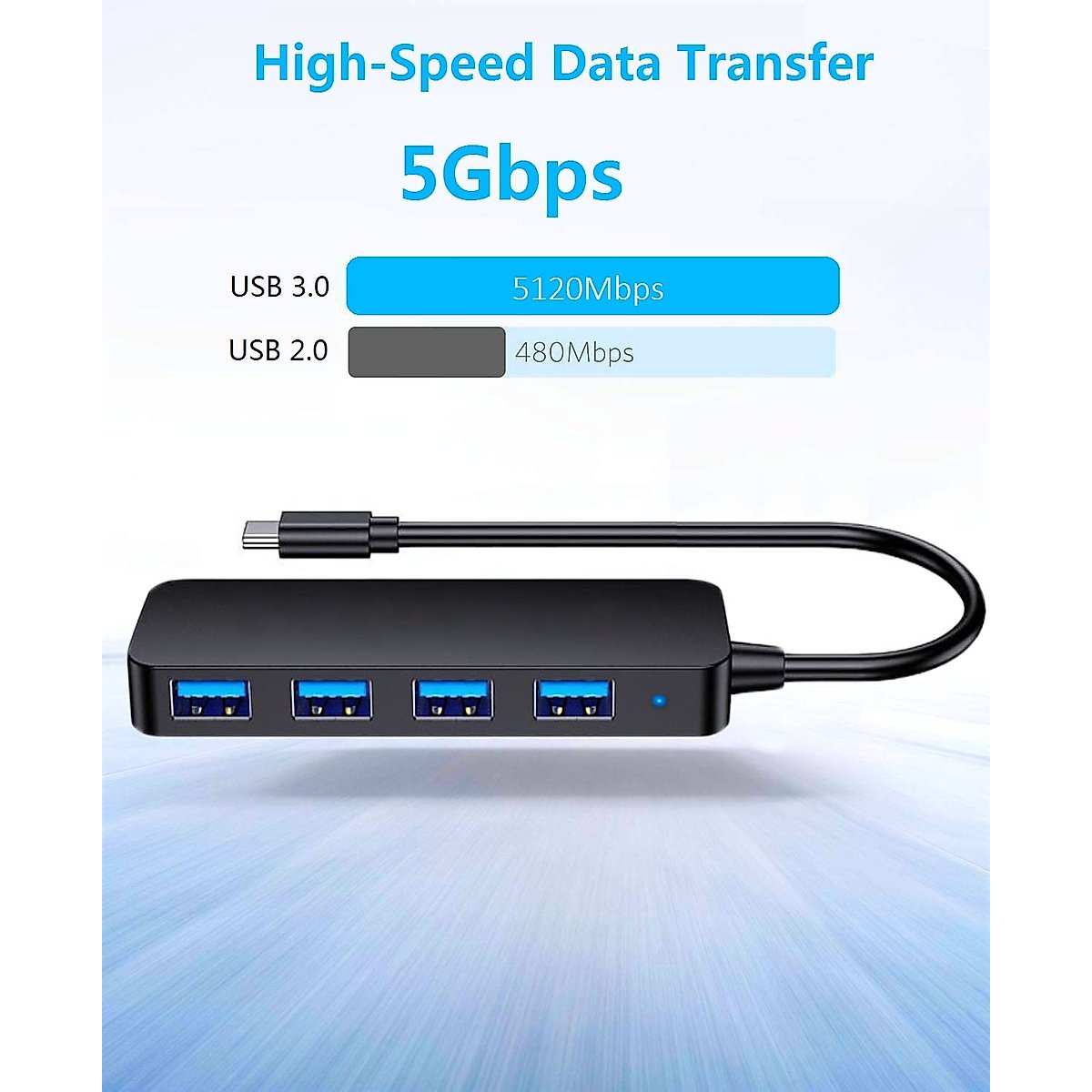 USB C Hub, 4-Port USB 3.0 Hub 5Gbps High Speed Data Transfer, USB Splitter USB Expander for Laptop, Xbox, Flash Drive, HDD, Console, Printer, Camera, Keyborad, Mouse
