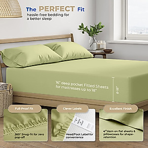 THREAD SPREAD Cotton Full Size Sheet Sets - 400 Thread Count 4 PC 100% Cotton Bed Sheets, 16” Deep Pocket Full Size Sheets Cotton, Soft, Sateen Cooling Full Sheet Set, Luxury Hotel Sheets (Sage Green)