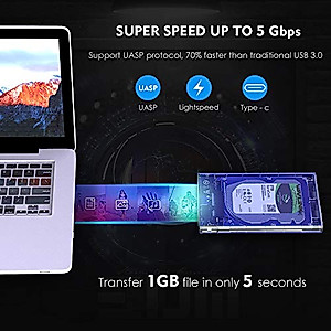 WAVLINK 2.5-Inch SATA to USB 3.0 External Hard Drive Enclosure,Portable Clear Hard Disk Case for 2.5 inch 7mm 9.5mm SATA HDD SSD, Support UASP & 2TB Drives, Tool-Free Design - Clear