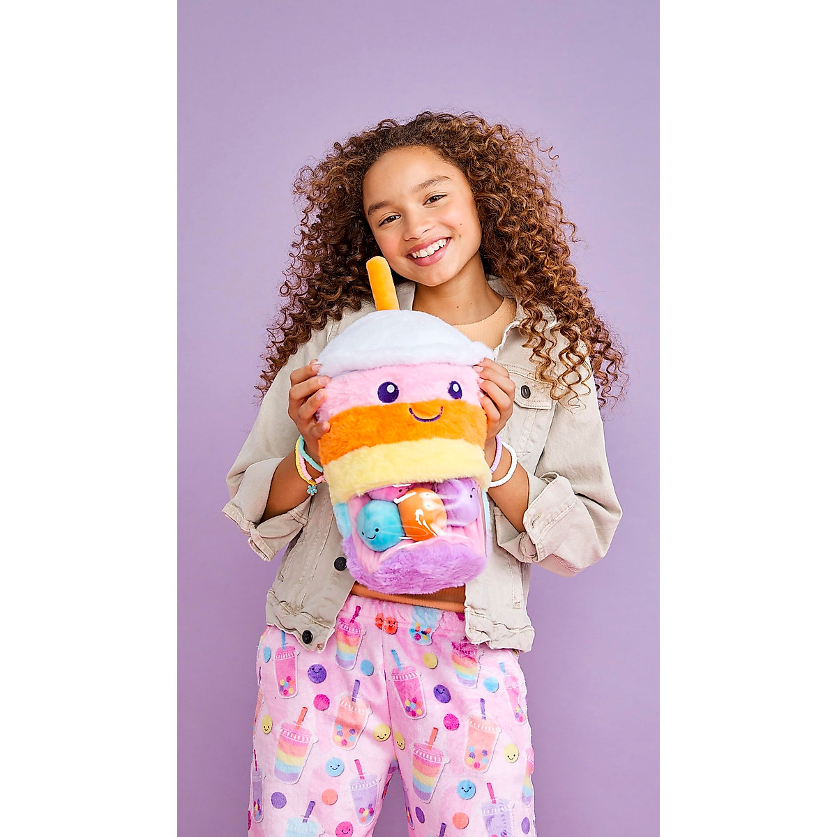 iscream Kawaii Cutie 3D Rain-Boba Tea Embroidered Accent 17" x 10" Furry Play Pillow Set