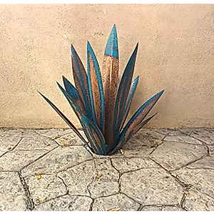 Tequila Rustic Sculpture - DIY Metal Agave Plant - Rustic Hand Painted Metal Agave,Garden Yard Art Decoration Statue Home Decor for Yard Stakes,Garden Figurines,Outdoor Patio (Blue, 65CM/25)