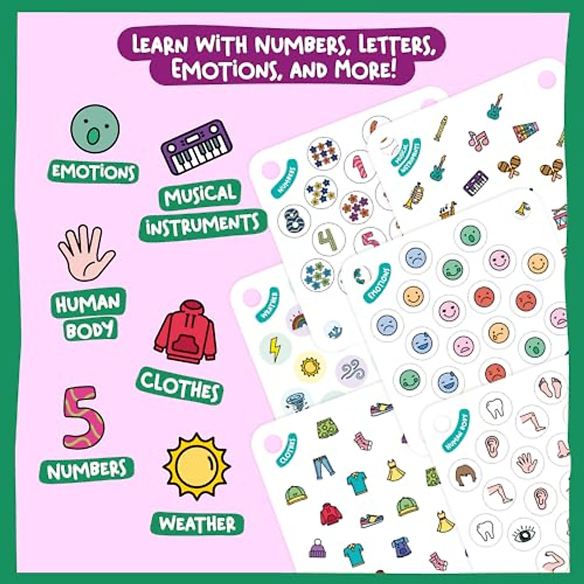 Nene Toys Educational Memory Extension Cards - 24 Extra Themed Patterns – Additional Matching Cards with Numbers, Letters, Animals, Body Parts [Nene Toys Exclusive Size]