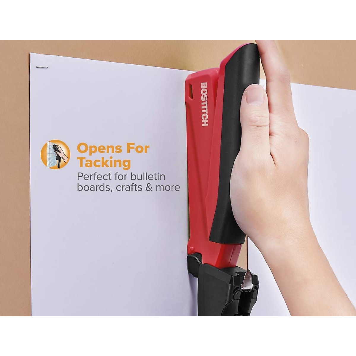 Bostitch inPower Spring-Powered Desktop Stapler, Easy Stapling Technology, Red