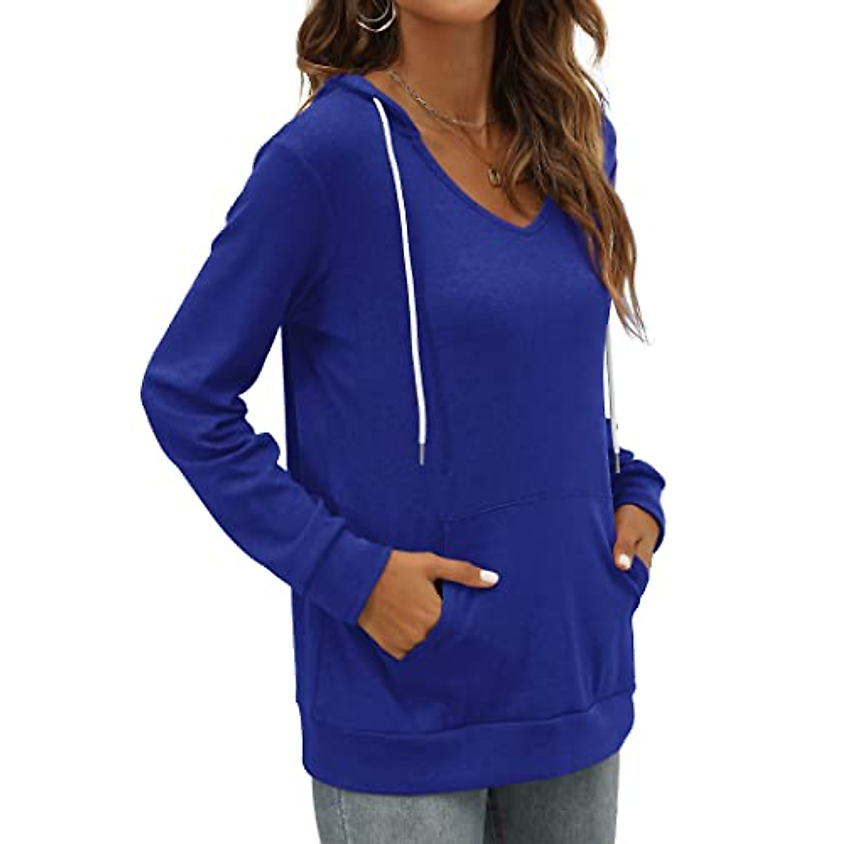 Saloogoe Sweatshirt for Women Pullover V Neck Hoodies Long Sleeve Fall Tops Large