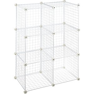 AllGoNicer 14"x14" Wire Grid Shelf Cubes, Patented Design, Sturdy and Long Last, Floor-Stand or Wall-Hang, Easy DIY Assembly (6cubes/23panels, White)