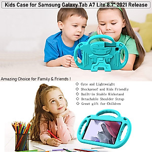 LTROP Shockproof Kids Case for Samsung Galaxy Tab A7 Lite (8.7-inch) 2021 Model SM-T220 / T225 / T227 with Handle Stand & Shoulder Strap, Blue