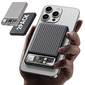 Wireless Magnetic Power Bank,2 Pack 𝟏𝟎𝟎𝟎𝟎𝐦𝐚𝐡 Battery Pack with Super Magnetic,USB A&C,for Magsafe,Mini Wireless Portable Charger Compatible with iPhone 15/14/13/12 Series,Black and Off-white