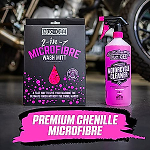 Muc-Off 2-in-1 Microfiber Wash Mitt - Wash Mitt for Car Washing and Bike Cleaning - Chenille Cleaning Mitt with Waffle Sponge for Bugs and Tar