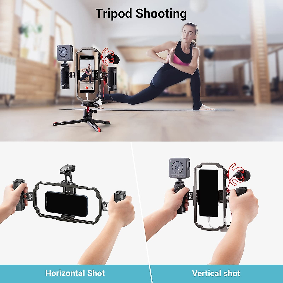 SmallRig Universal Phone Video Rig Kit for iPhone 16 15 14 13 12 Pro Max, Aluminum Handheld Phone Cage with Handles, Video Stabilizer Rig for Vlog Videography Live Streaming