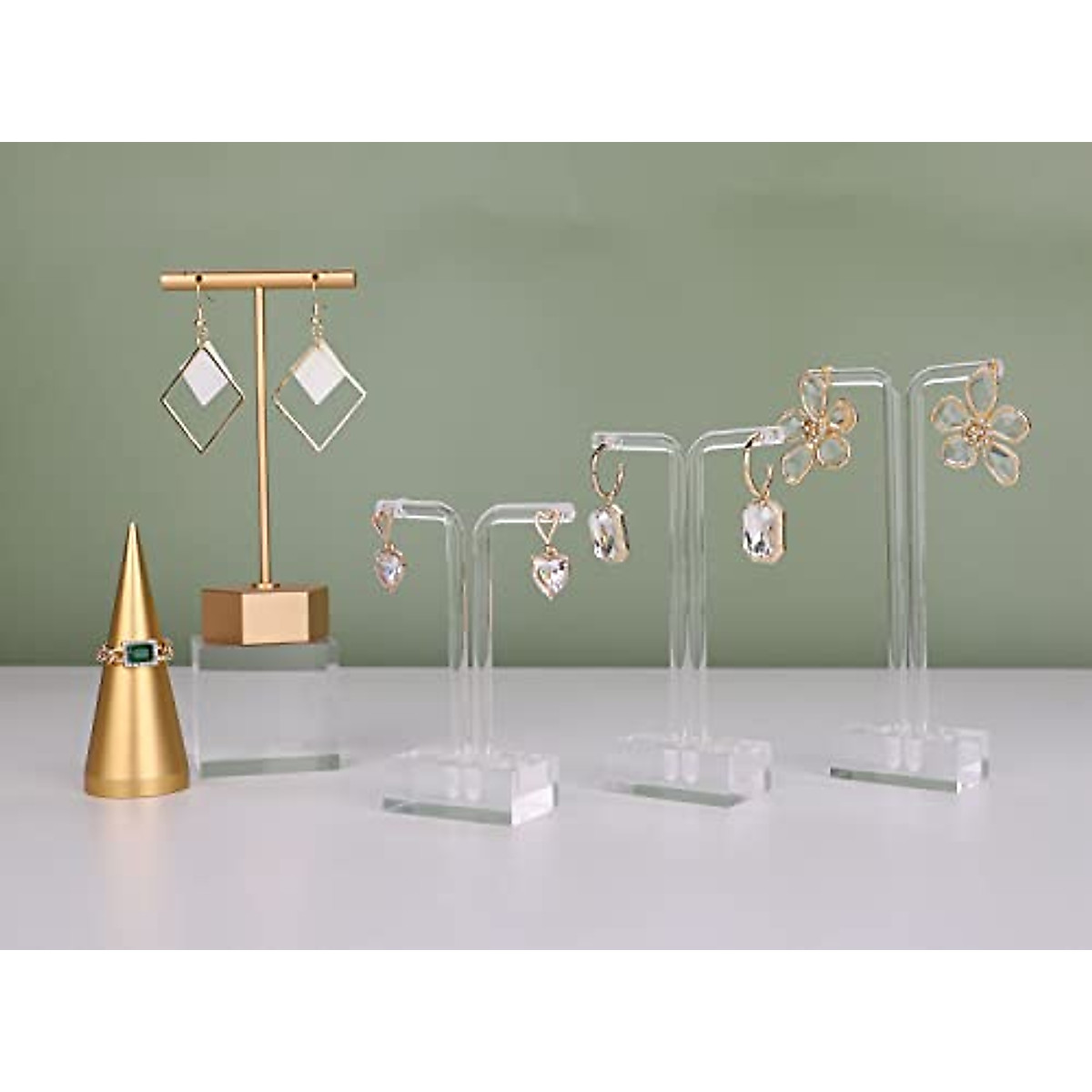 GemeShou 3pcs transparent earring T stand jewelry display for show, acrylic earring hanger for women, small clear earring holder for selling, jewelry Photography props【3pcs earring stand-T shape】