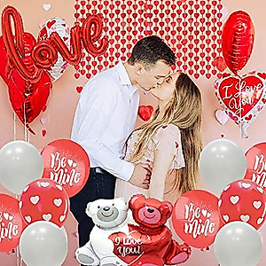 Valentine Day Balloon Decorations Kit, SCMDOTI Valentine Day Balloons Arch Garland with Red Love and Bear Foil balloon,1000pcs Rose Petals for Valentine Day Decorations, Romantic Night, Anniversary
