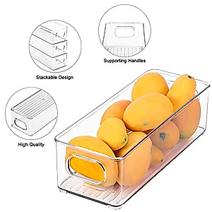 Stackable Plastic Food Storage Bin with Handles for Kitchen Pantry, Cabinet, Refrigerator, Freezer - Organizer for Fruit, Yogurt, Squeeze Pouches - BPA Free, 10" Long - 2 Pack – Clear