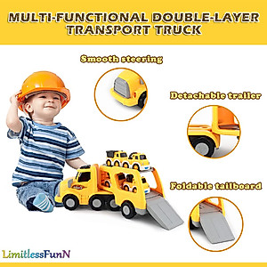 LimitlessFunN Toys Carrier Truck Transport Car Play Vehicles Set with Light & Sound [ Friction Power Push and Go ] - for Girls & Boys (Construction Vehicles)