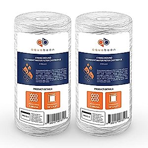 Aquaboon 5 Micron 10" x 4.5" String Wound Sediment Water Filter Cartridge | Whole House Sediment Filtration | Compatible with 84637, WPX597P, PC10, 355214-45, 355215-45, WP1097P WP597P 2-Pack