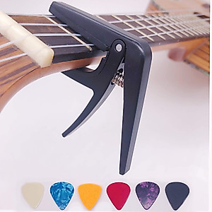 Ukulele Capo, Trigger Capo Lightweight Single-handed Use With 6 Ukelele Picks (1 Felt & 2 Plastic & 2 Celluloid & 1 Glowing Pick)