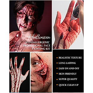 Halloween Fake Blood Makeup, Fake Blood Spray 2.03oz + Dripping Blood 2.03oz, Washable Realistic Fake Blood for Clothes, Sfx Special Effects Makeup Kit for Vampire Monster Zombie Cosplay (Red)