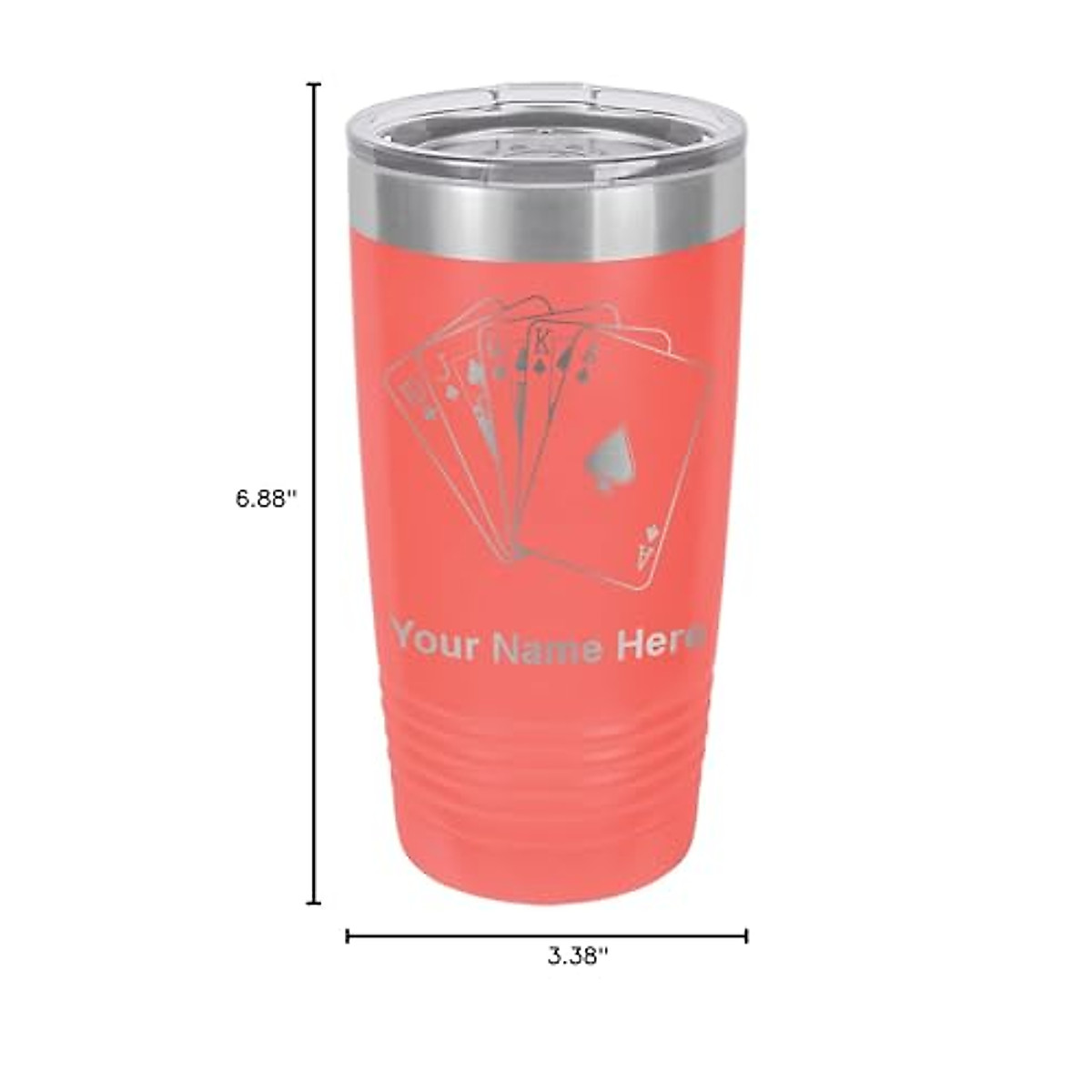 LaserGram 20oz Vacuum Insulated Tumbler Mug, Royal Flush Poker Cards, Personalized Engraving Included (Coral)