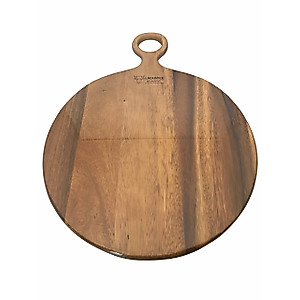 Laguiole en Aubrac Round Solid Maple Pizza Wood Cutting Board for Serving, Chopping or Charcuterie Platter, 35cm / 14-Inch With Pizza Cutter, Ebony Handle
