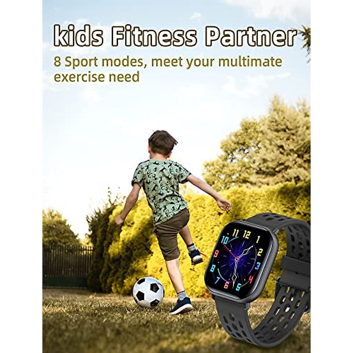 Kids Smart Watch for Boys Girls,IP68 Waterproof Kids Fitness Activity Tracker Watch,Heart Rate Sleep Monitor,8 Sport Modes, Pedometers, Calories Counter, Alarm Clock, Kids Gifts for Teens 6+ (Black)