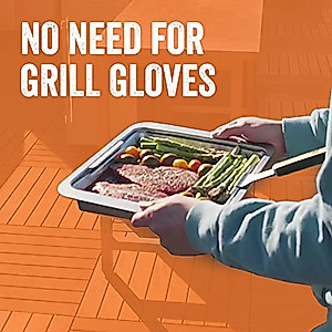 Yukon Glory BBQ 'N SERVE Wide Basket Set - BBQ Grill Basket - The Grilling Basket Includes a Serving Tray & Clip-On Handle - Perfect Grill Baskets for Outdoor Grill Vegetables or Fish Basket & Meat