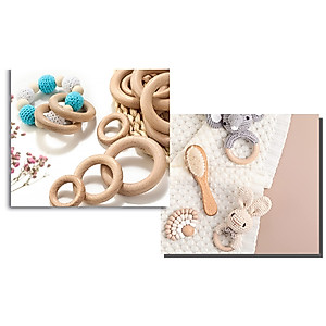 Wood Teething 10Pcs Wood Teething Rings Baby Infant Teether Wooden Bracelet DIY Craft Pacifiers Teethers Teething Relief Baby Wooden Teether Accessories Pendant Connector