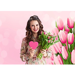 CORFOTO Fabric 9x6ft Happy Mothers Day Backdrop Tulip Flowers Photography Background for Woman Ms Lady Mom Grandma Birthday Party Decor Wedding Bridal Decoration Artistic Portrait Photo Studio Props