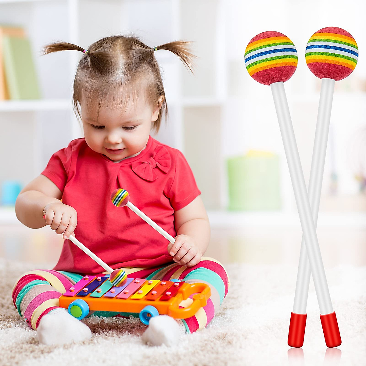 12 Pcs Lollipop Drum Mallet Sticks Round Rainbow Hammer Percussion Sticks Plastic Drumsticks for Kids Child Mallet Musical Toy Mallet Hand Foam Hammer Toy for Adults Musical Instrument Accessories