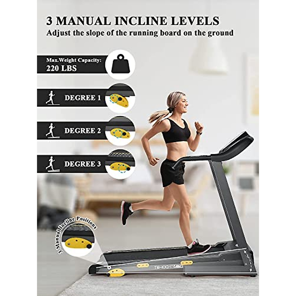 Treadmill with Incline for Home Use 17'' Wide Folding Treadmill Electric Treadmill Workout Running Machine with 3-Level Manual Incline Adjustment & 15 Pre-Set Training Programs Large LCD Display