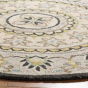 Safavieh Novelty Collection 3' Round Ivory/Grey NOV606F Handmade Boho Floral Premium Wool Entryway Foyer Living Room Bedroom Kitchen Area Rug