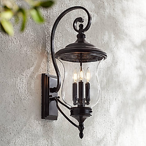 Franklin Iron Works Carriage Traditional Outdoor Wall Light Fixture LED Dimmable Bronze 26 3/4" Clear Seedy Glass for Exterior House Porch Patio Outside Deck Garage Yard Front Door Garden Home