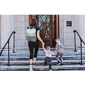 Baby Essentials Diaper Bag Backpack 5 Piece Set with Sun, Moon, and Stars, Wipes Pocket, Stroller Straps, Dirty Diaper Pouch, Changing Pad (Grey/Blue Backpack)