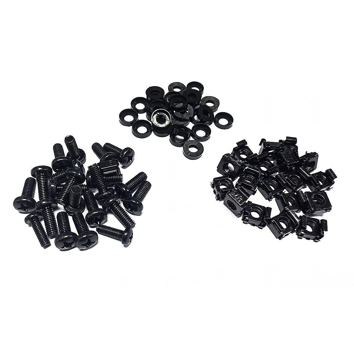 Monoprice M5 x 16mm Rack Mount Cage Nuts, Screws and Washers, 50 Sets - Black, Zinc Plated, for Cabinet or Server Racks Tapped with 10/32 Universal Square Hole Rails