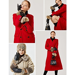 OCXMME Super Warm Womens Rabbit Fur Lined and Cuff Leather Gloves for Women Touchscreen Texting Driving Gloves Black Large