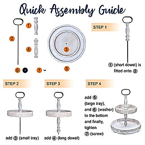 Farmhouse Tiered Tray with Beads Home Decor, Round 2 Tier Tray Cupcake Server, Kitchen Tiered Tray Decor Set, Wooden Two Tier Tray with Beads Coffee Table, White 2 Tiered Tray Farmhouse Display Stand