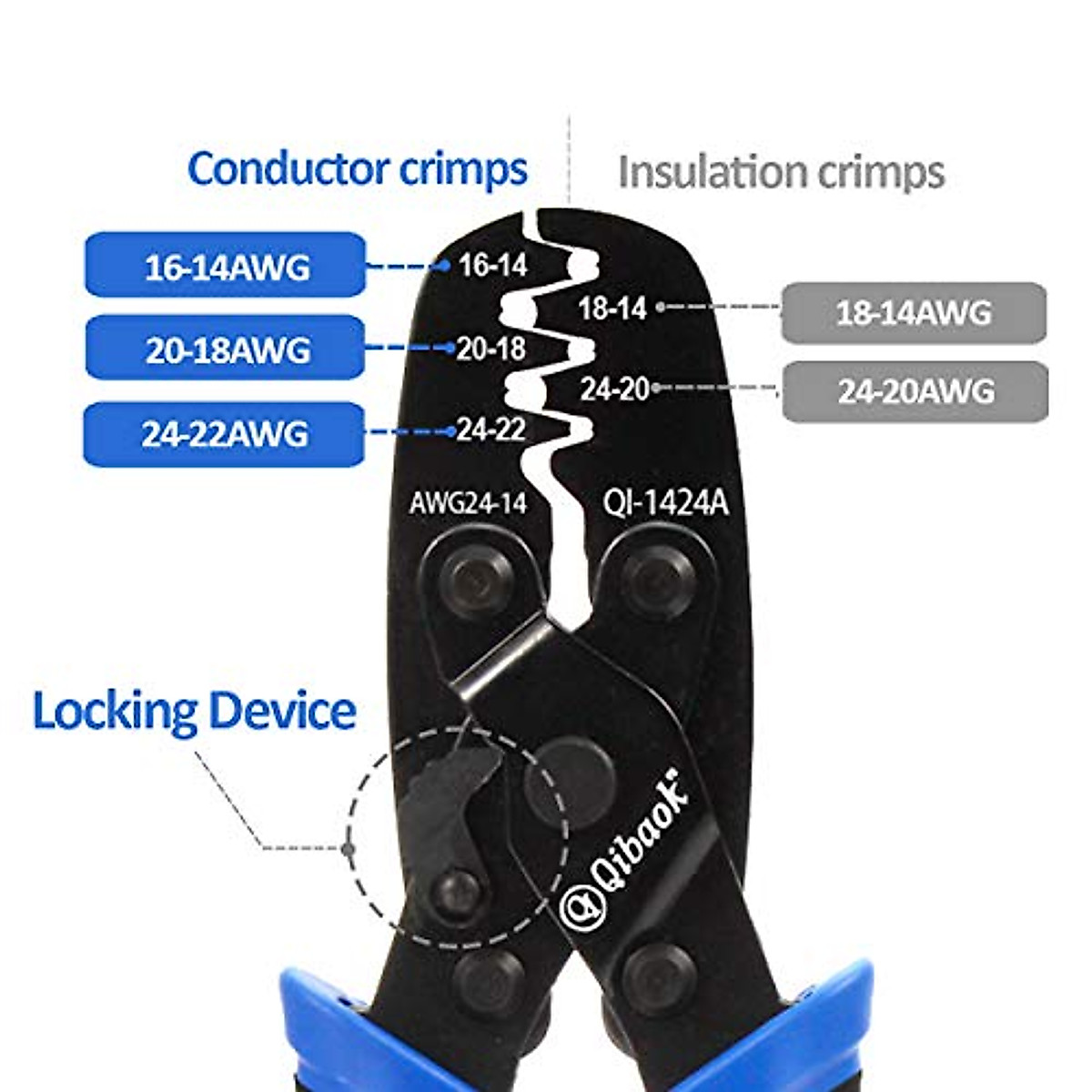 Qibaok Open Barrel Terminal Crimper Plier Tool for Molex Style DELPHI AMP TYCO Crimping Terminals 24-14 AWG