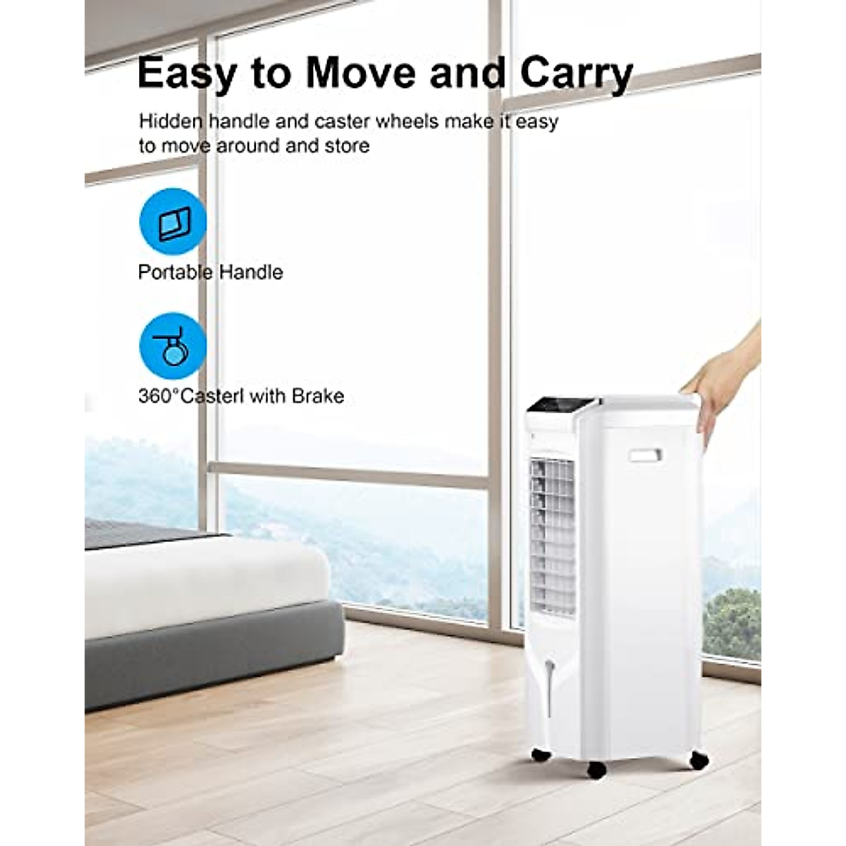 Uthfy Evaporative Air Cooler, 32" Swamp Cooler with 4.2 Gallons Water Tank, Remote Control, 90° Oscillation Cooling Fan with 3 Speeds, 12H Timer, 3 In 1 Tower Fan thats Blow Cold Air for Home, Office