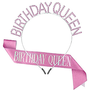 Didder Birthday Crowns for Women, Pink Birthday Queen Sash & Birthday Tiara Set, Birthday Tiara for Women Birthday Crown Princess Crown Rhinestone Birthday Girl Headband Happy Birthday Accessories