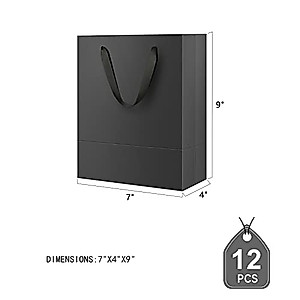JINMING 12 Gift Bags 7x4x9 Inches, Matte Black Gift Bags, Small Gift Bags Bulk for Light Weight Gift, Premium Gift Bags with Handles for All Occasions